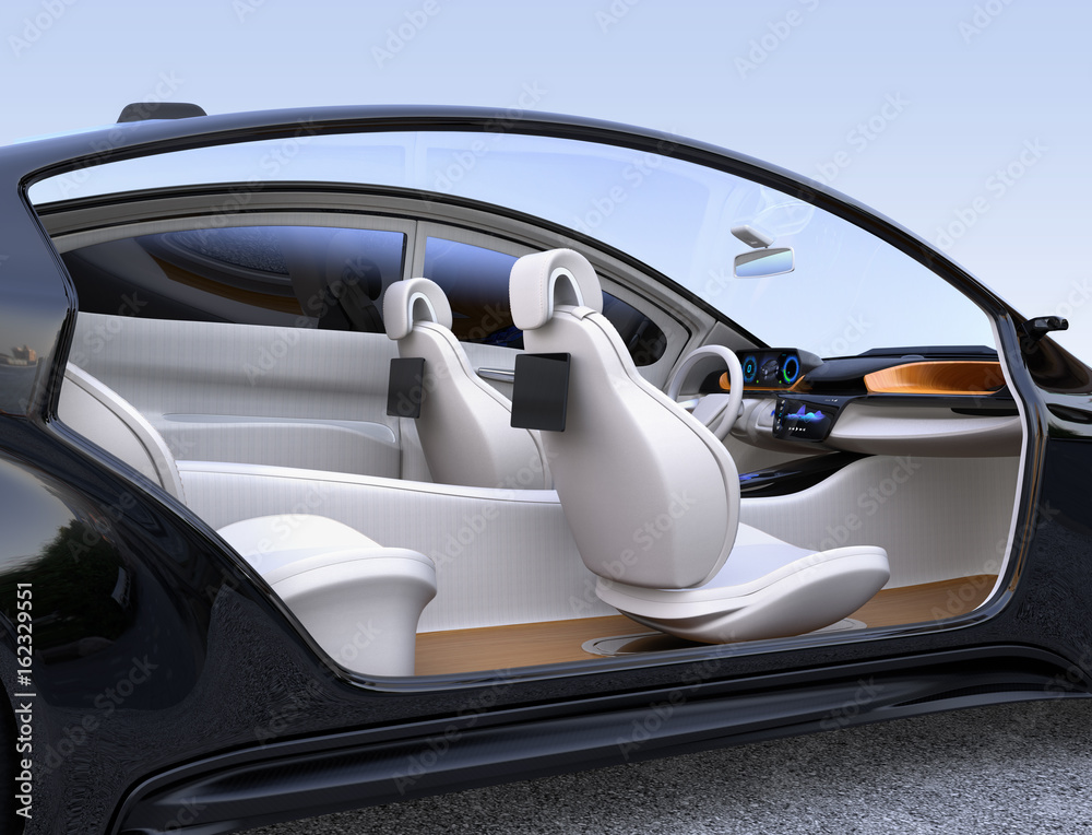 Autonomous car interior concept. 3D rendering image. Stock Illustration ...