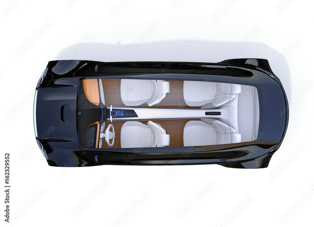 Top view of autonomous car on white background. 3D rendering image ...