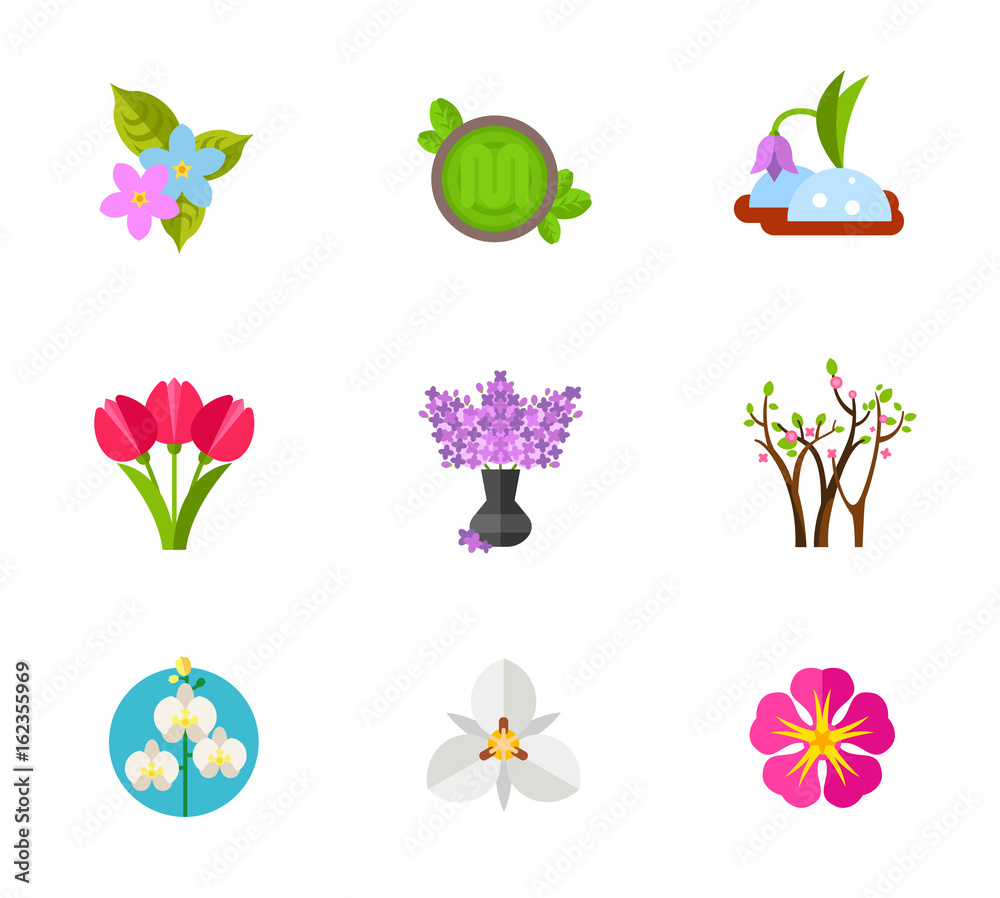 Blooming flower icon set Stock Vector | Adobe Stock