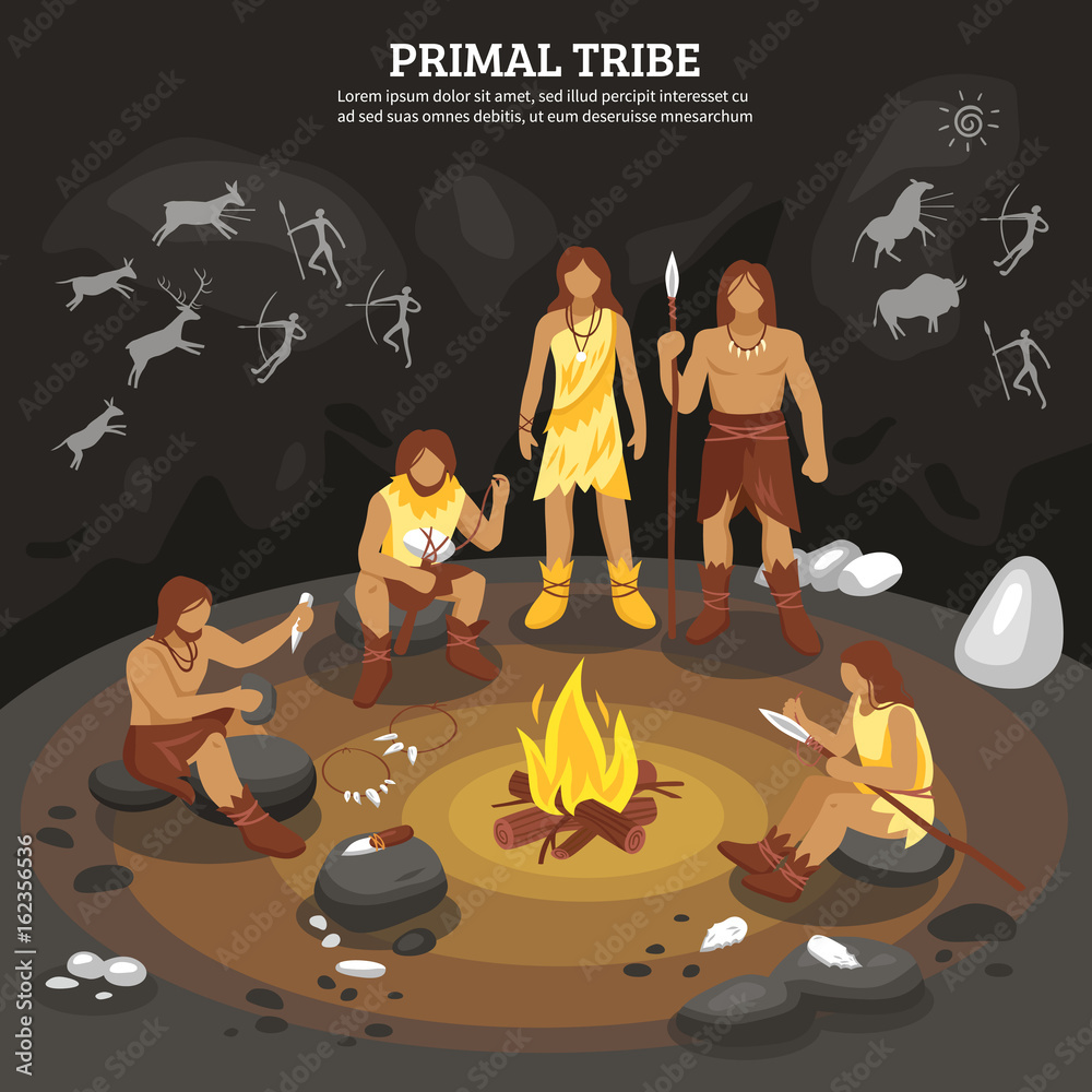 Primal Tribe People Illustration Stock Vector | Adobe Stock