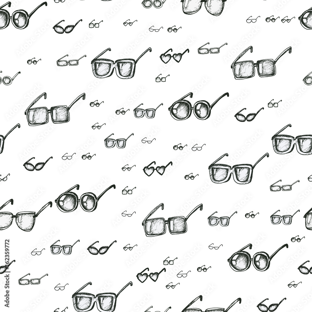 Different eyeglasses types seamless pattern, hand drawn doodle style ...