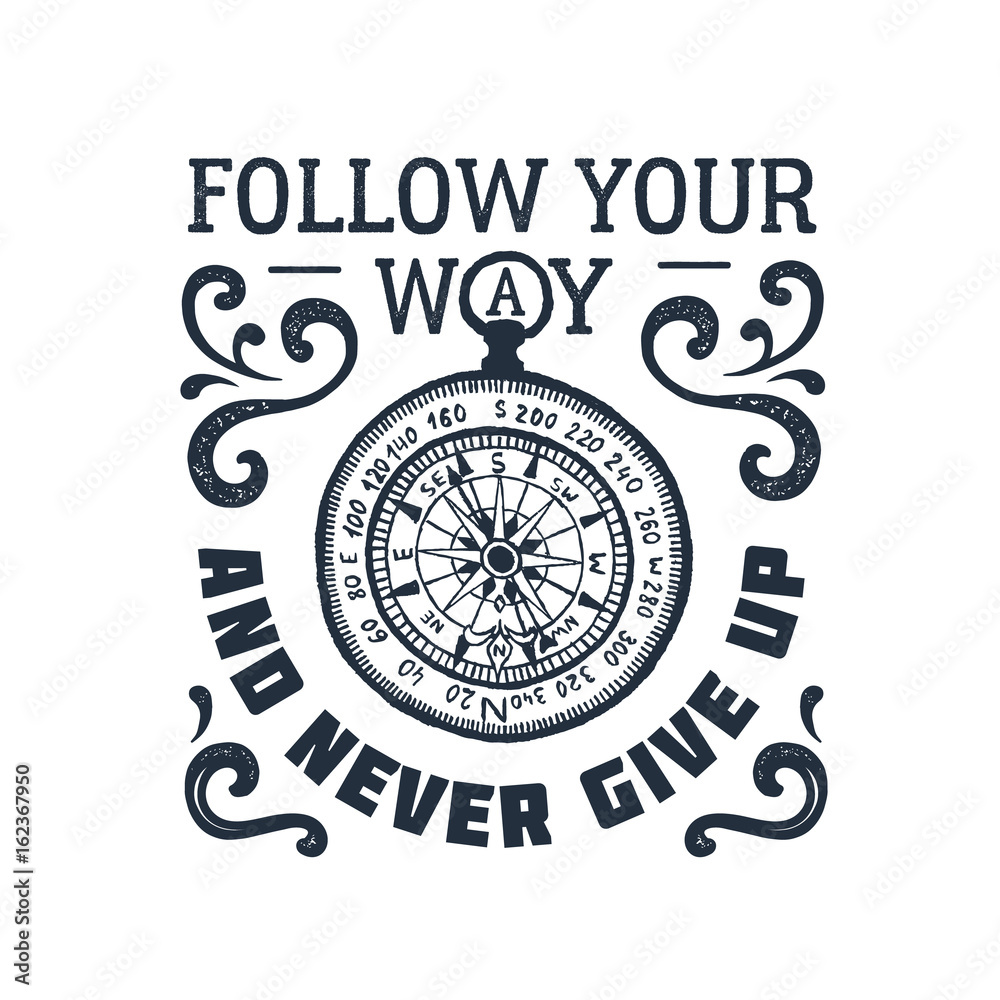 Hand drawn inspirational label with textured compass vector ...