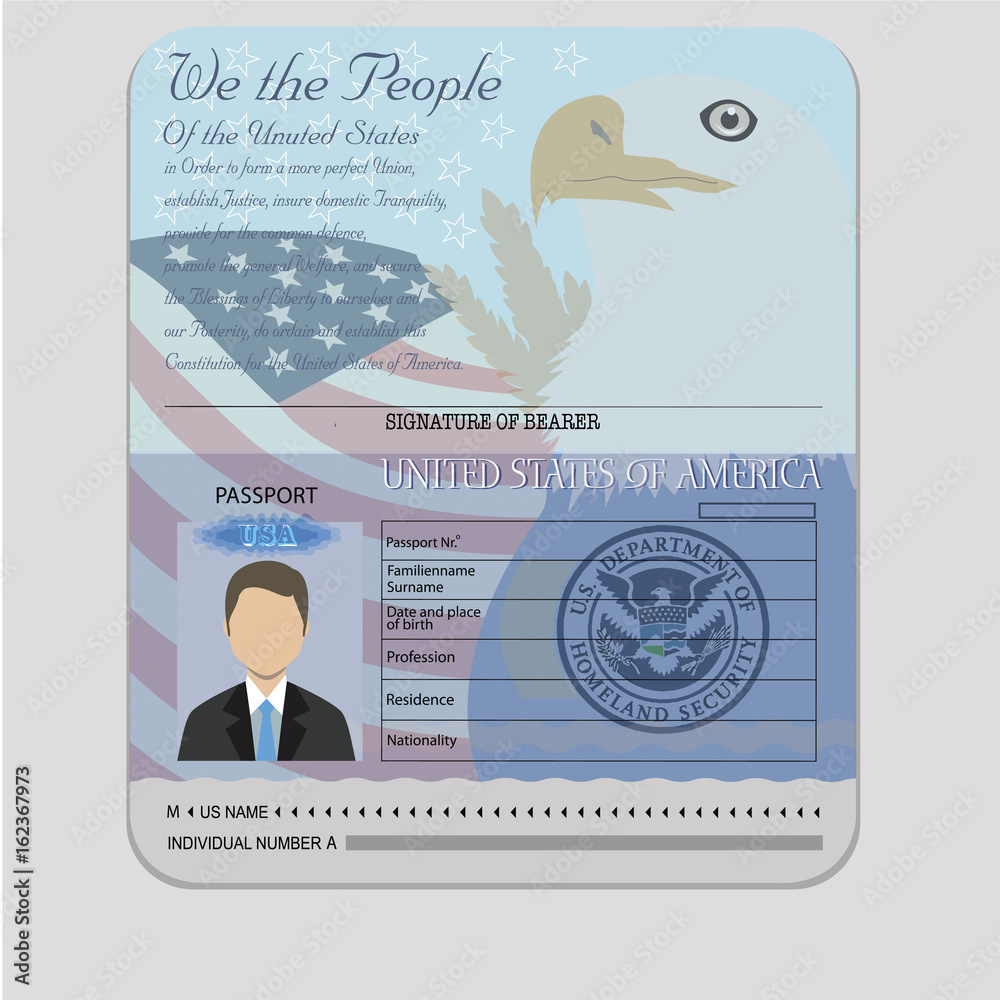 American Passport Teamplate With Isolated Objects Vector Stock Vector Adobe Stock