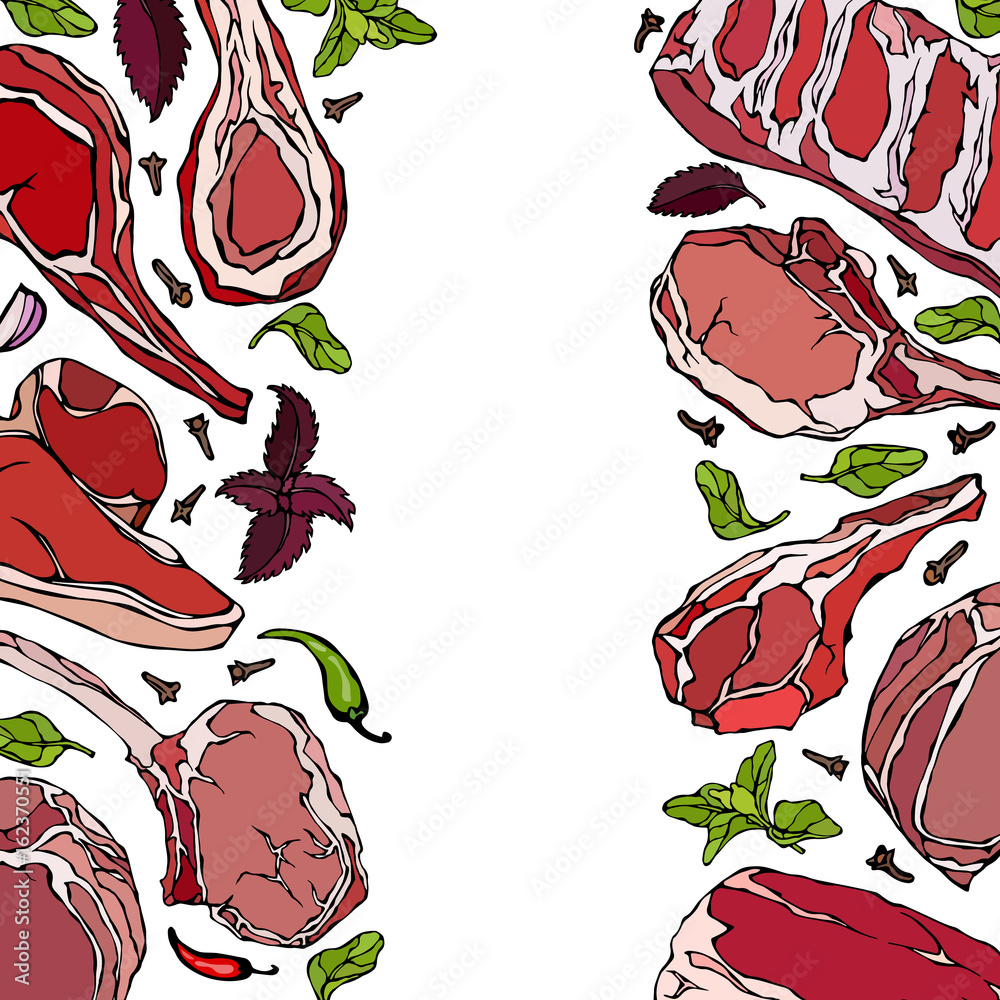 Frame with Meat Products. Restaurant Menu or Butcher Shop Template ...