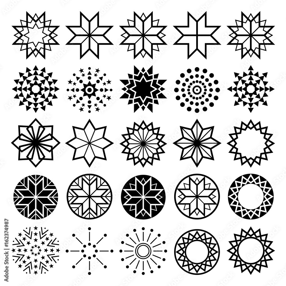 Geometric star shapes collection, lineart abstract stars icons set ...
