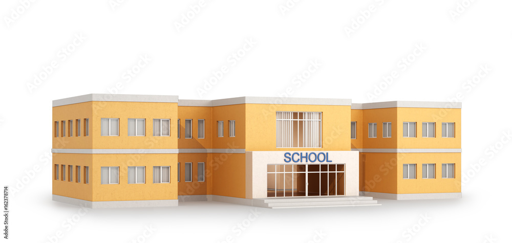 School building, isolated on white background. 3D illustration Stock ...