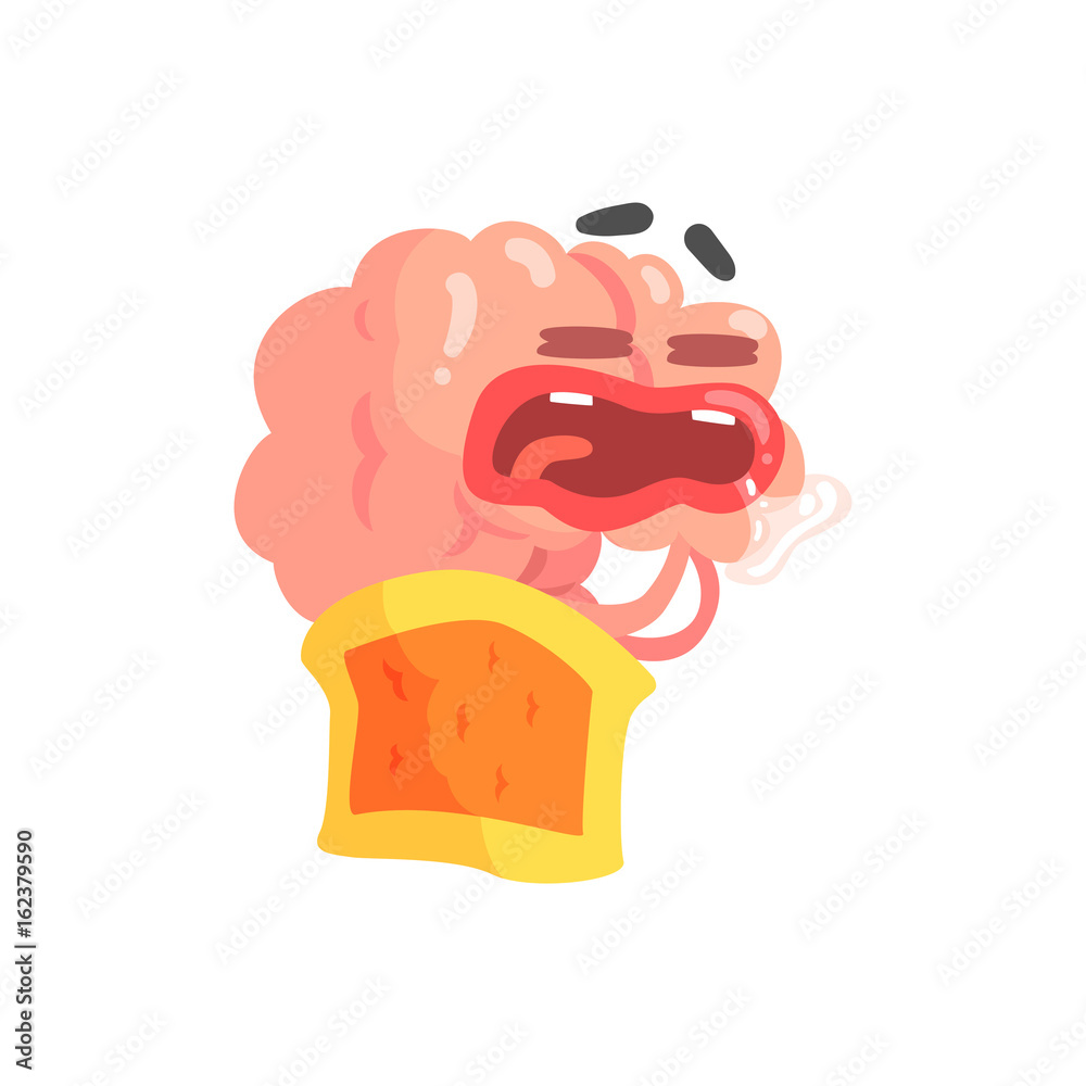 Humanized cartoon brain character sleeping and drooling, intellect ...