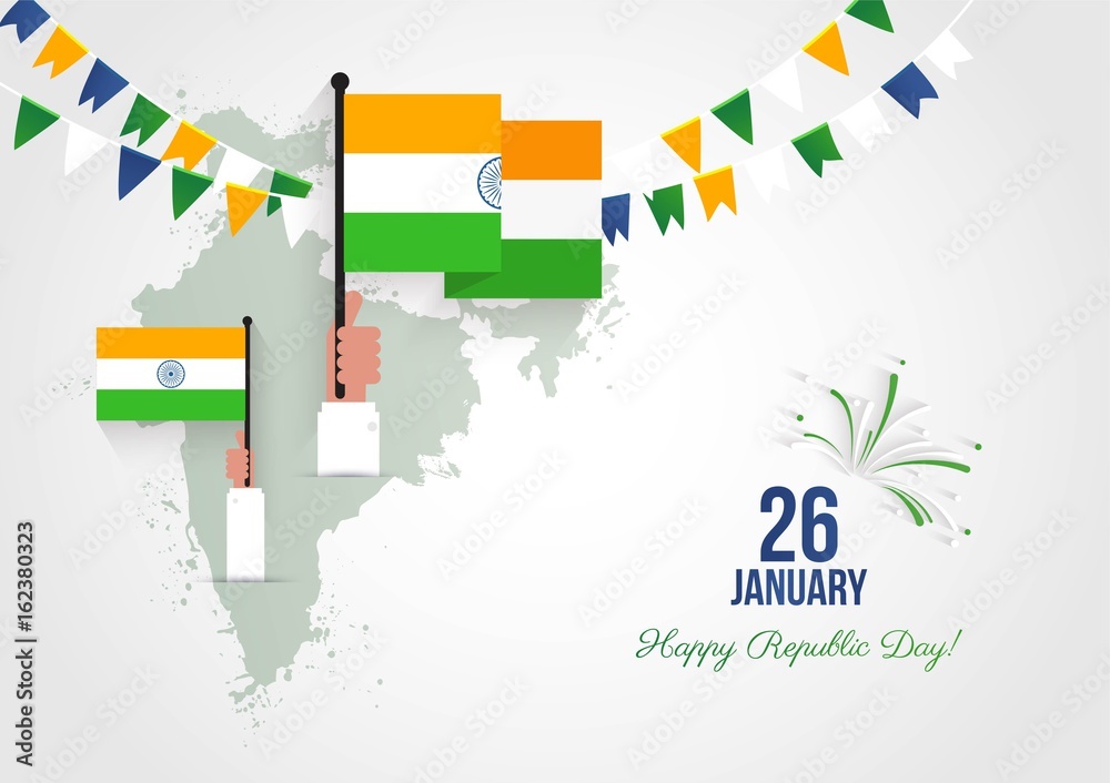 26 january. Indian Republic Day greeting card. Celebration background ...