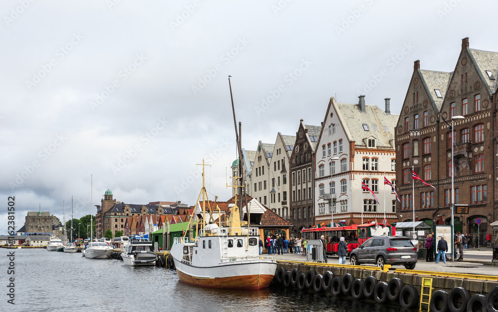 Port of Bergen, Norway - Bryggen district waterfront, series of ...