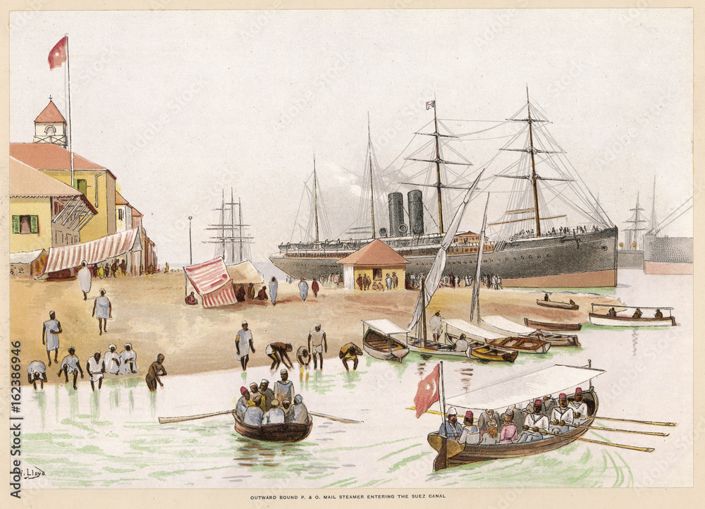 Ship entering the Suez Canal at Port Said. Date: circa 1880 Stock Photo ...