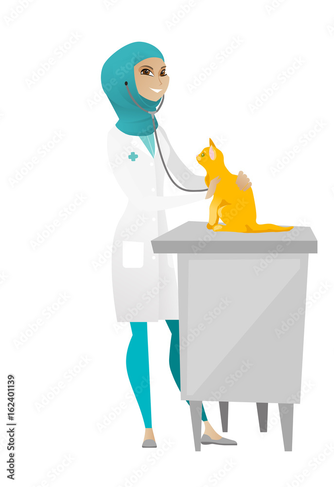 Veterinarian examining cat vector illustration. Stock Vector | Adobe Stock