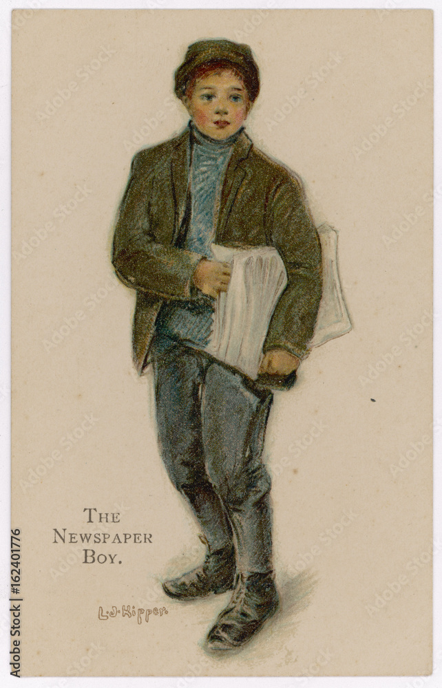 Newspaper Boy - circa 1905. Date: circa 1905 Stock Photo | Adobe Stock
