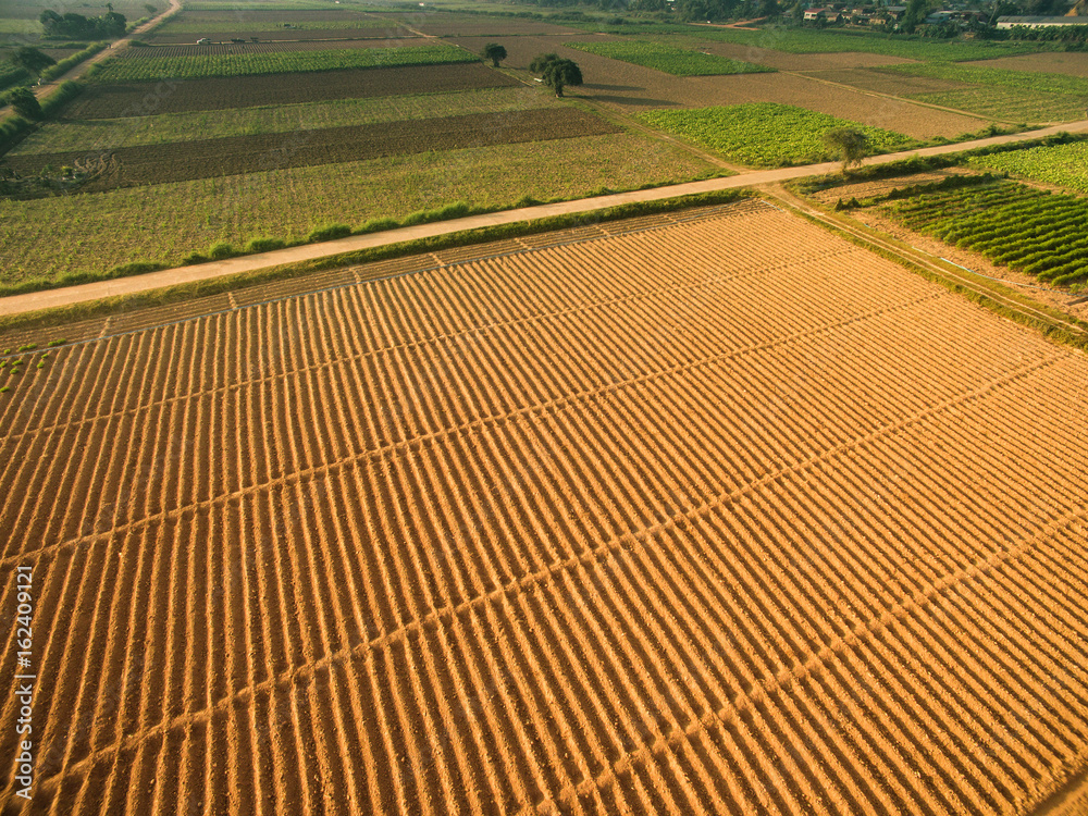 Rows of soil before planting.Furrows row pattern in a plowed field ...