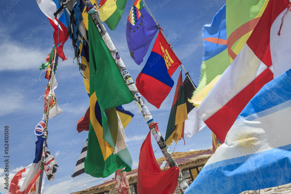 Flags of some countries with sky as background Stock Photo | Adobe Stock