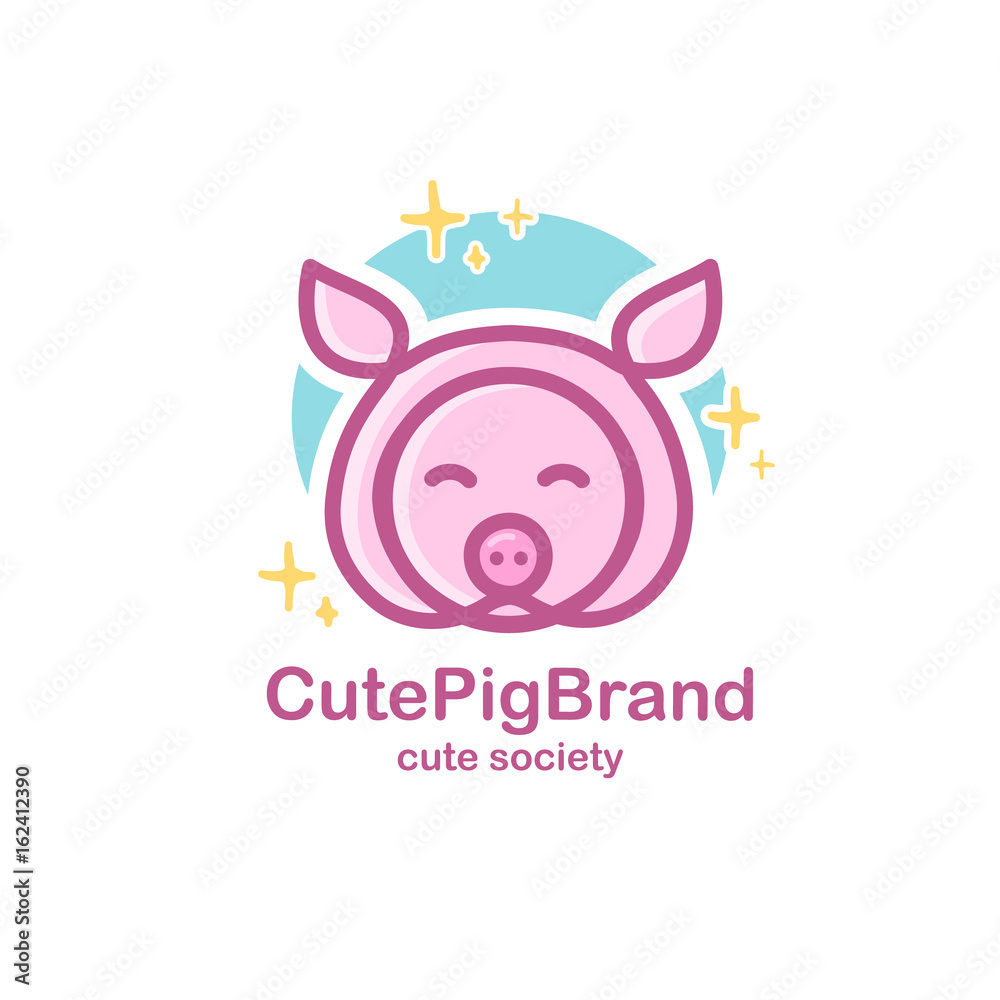 Pastel color logo design template with animal head. Cute pig snout for ...