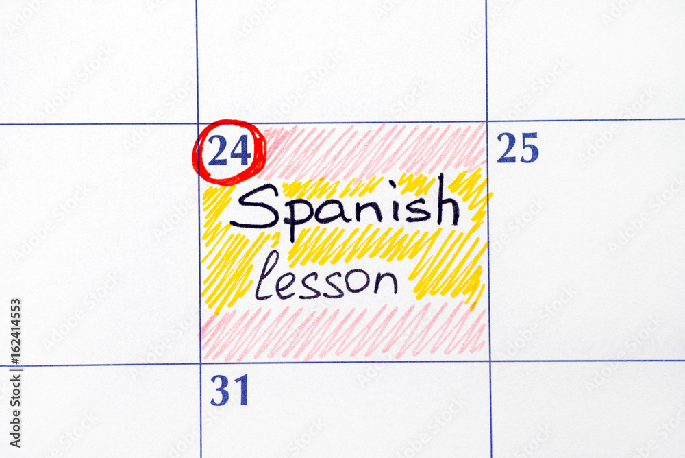 Stockfoto Reminder Spanish lesson in calendar. | Adobe Stock