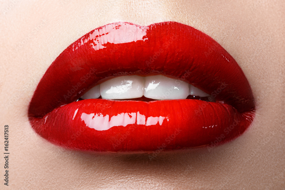 Bright Red Lipstick Close Up