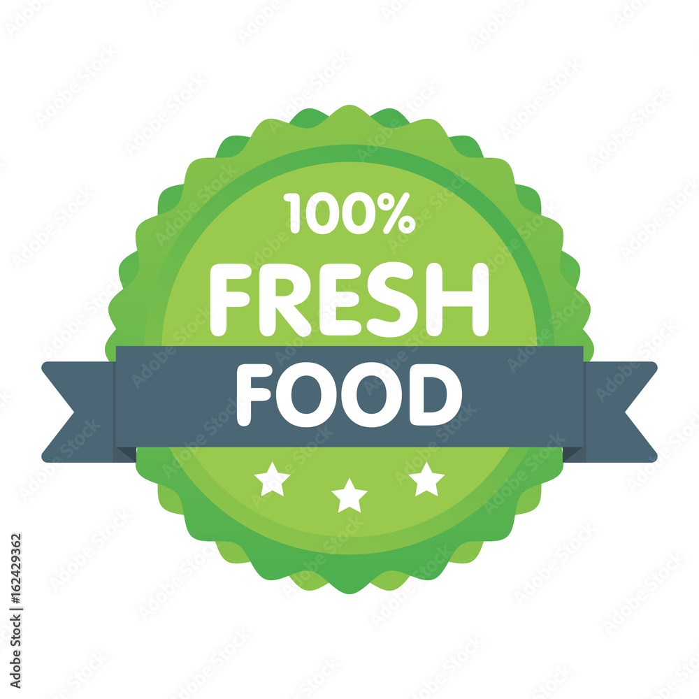 Modern green eco badge. 100 percent fresh food label. Sticker vector ...