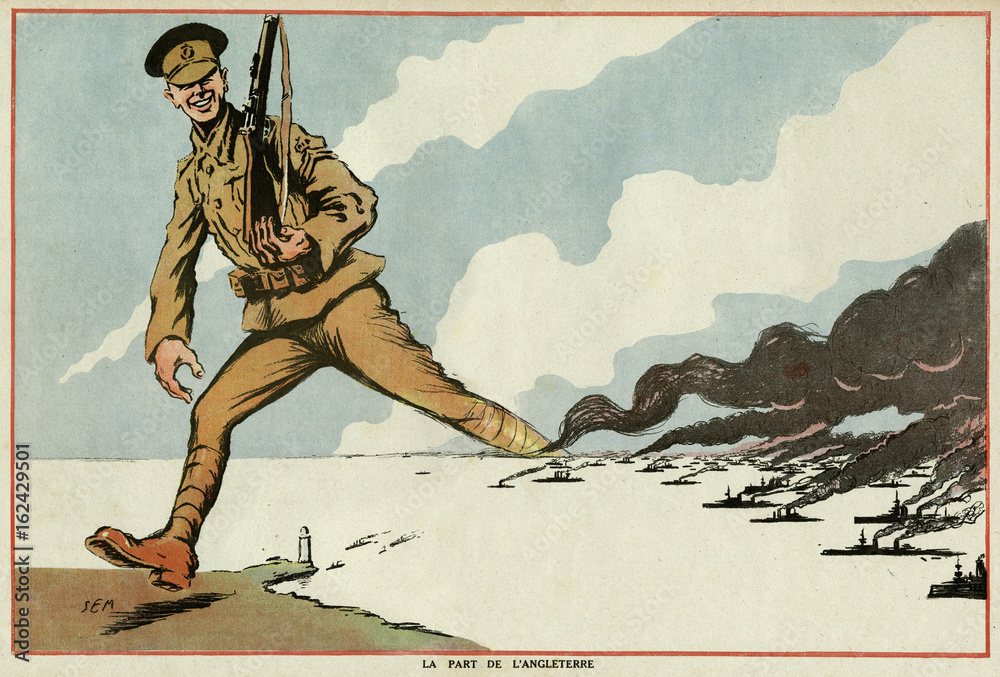 Cartoon England's Share WW1. Date: 1916 Stock Photo | Adobe Stock