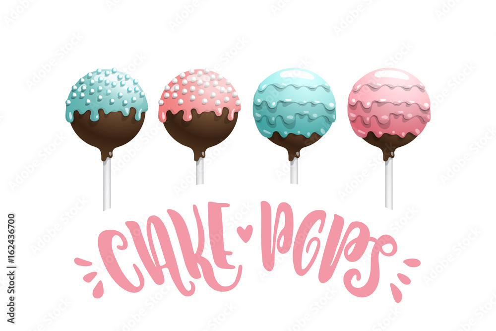 Set of vector colored cake pops on a stick, isolated on a white ...