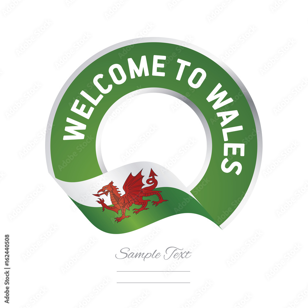Welcome to Wales flag green label logo icon Stock Vector | Adobe Stock