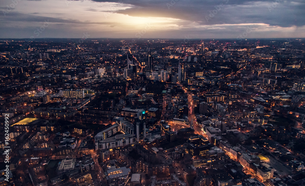 London Skyline At Night From Above