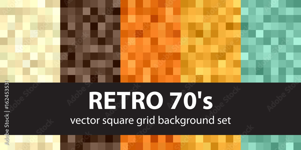 Pixel pattern set Retro 70s. Vector seamless pixel art backgrounds ...