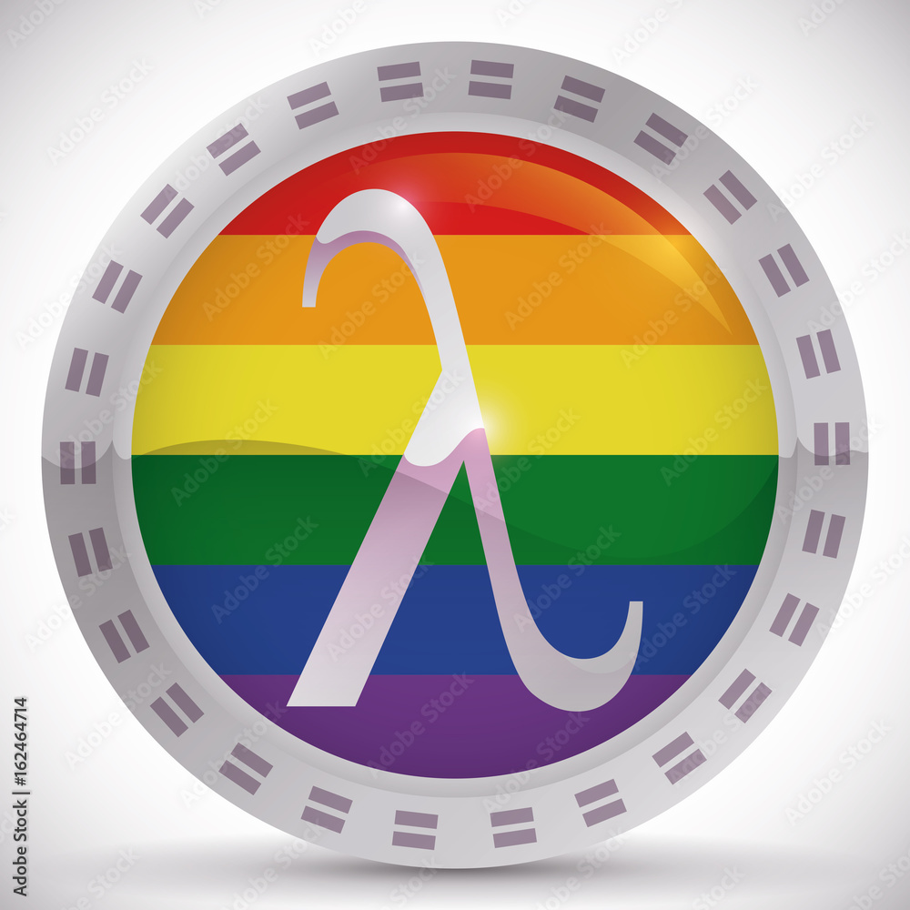 Button With Lambda Symbol For Equality Rights In Gay Pride Vector Illustration Stock Vector
