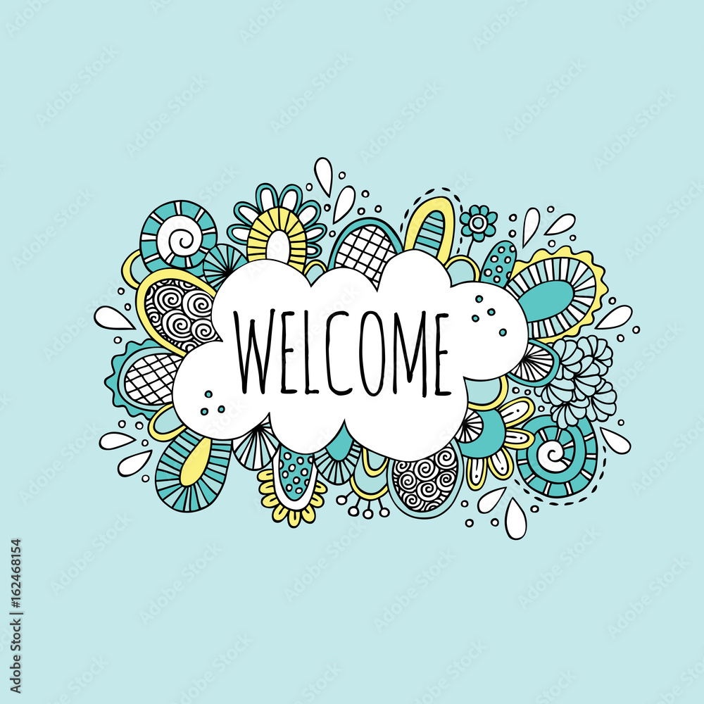 Grafika wektorowa Stock: Welcome word in a bubble surrounded by ...