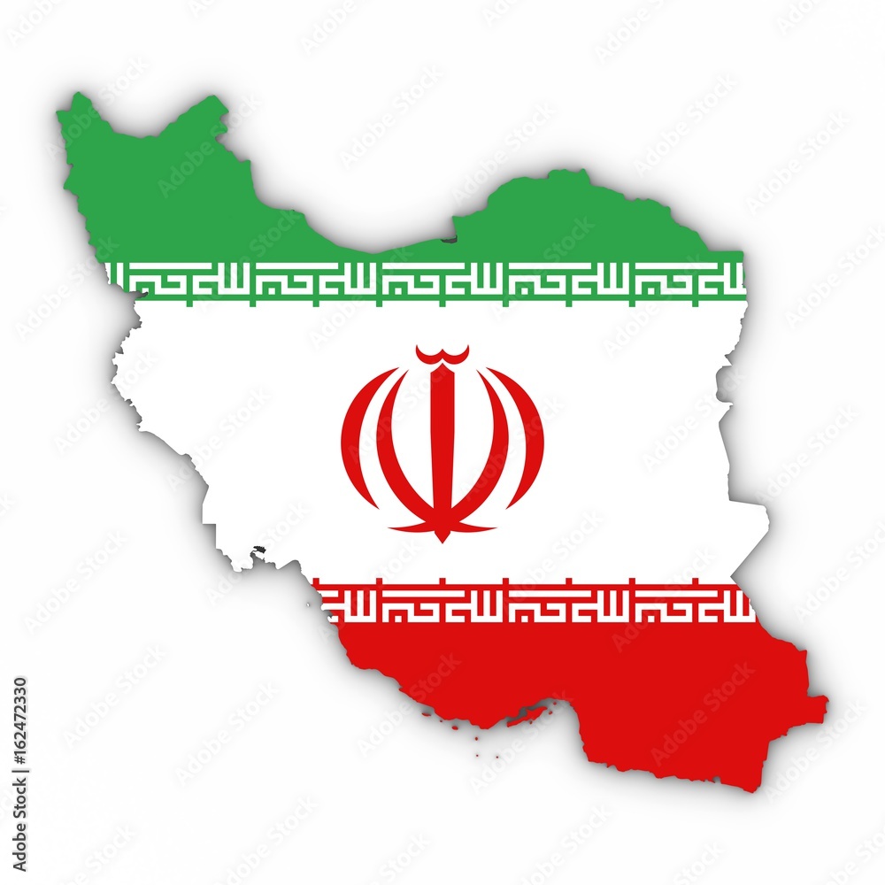 Iran Map Outline with Iranian Flag on White with Shadows 3D ...