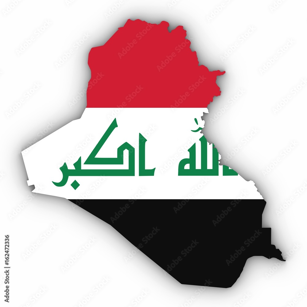 Iraq Map Outline with Iraqi Flag on White with Shadows 3D Illustration ...