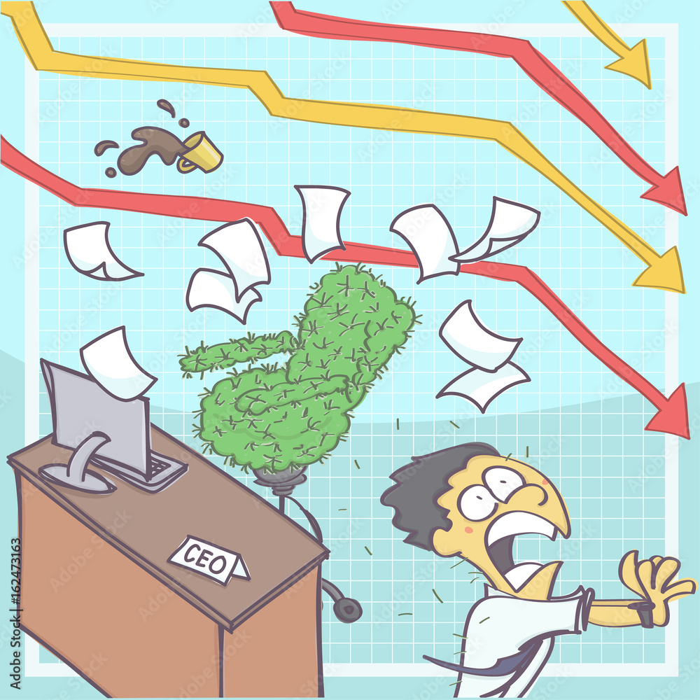 Funny cartoon illustration of manager or chief executive panicking and ...