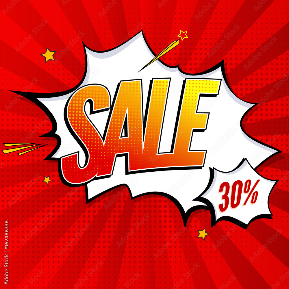Sale pop art splash background, explosion in comics book style ...