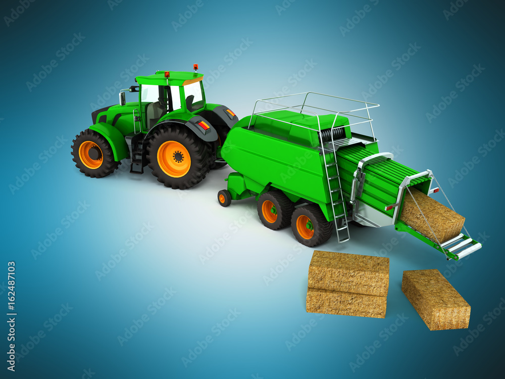 Baler bales perspective 3d render on blue background Stock Illustration ...
