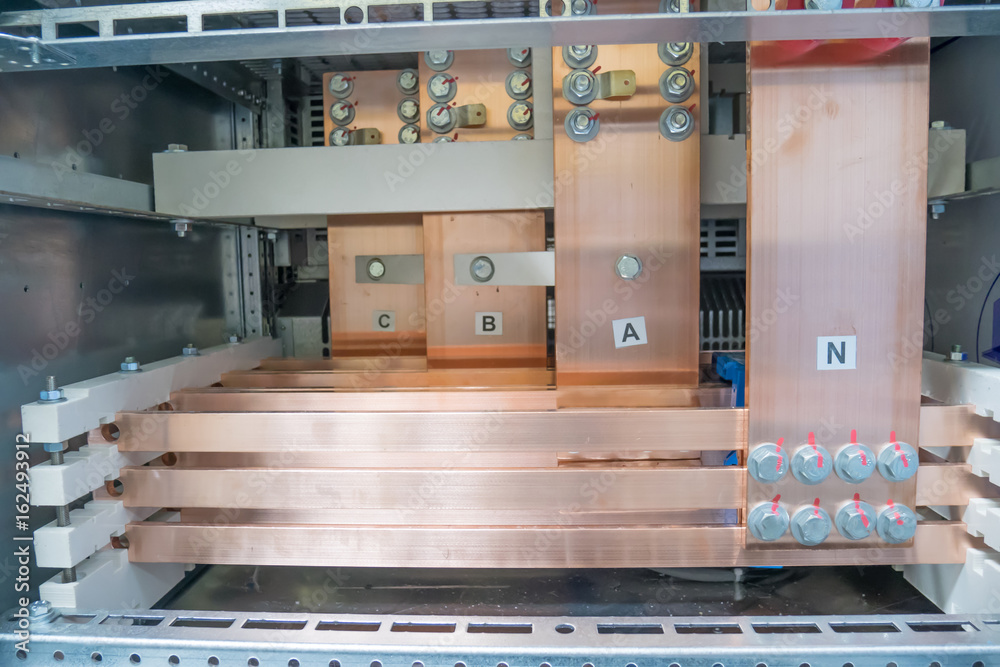 Copper bus bar in the Industrial power case Stock Photo | Adobe Stock