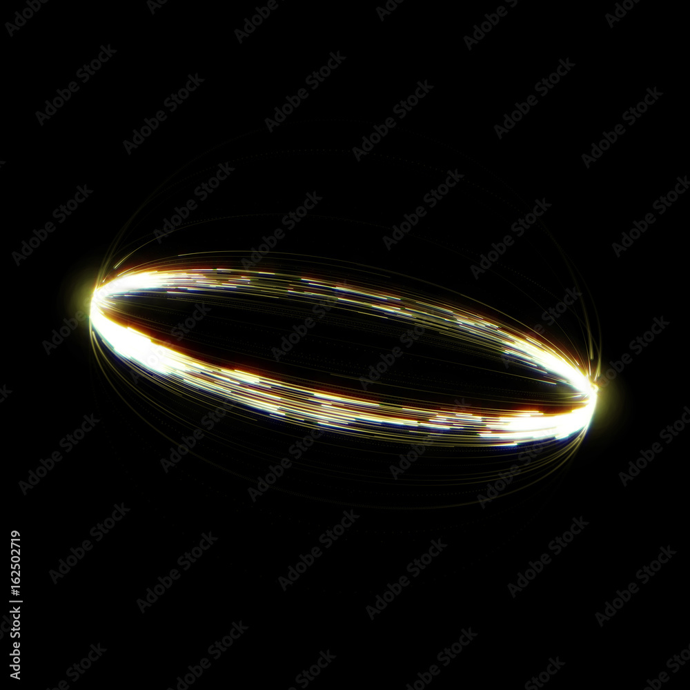 Abstract light circle of round line in motion. Gold neon magic effect ...