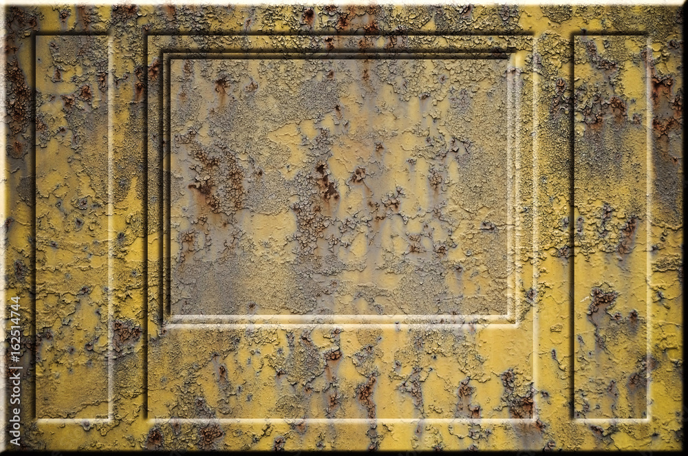 Texture of yellow rough rusted metal surface with bulky gray ...