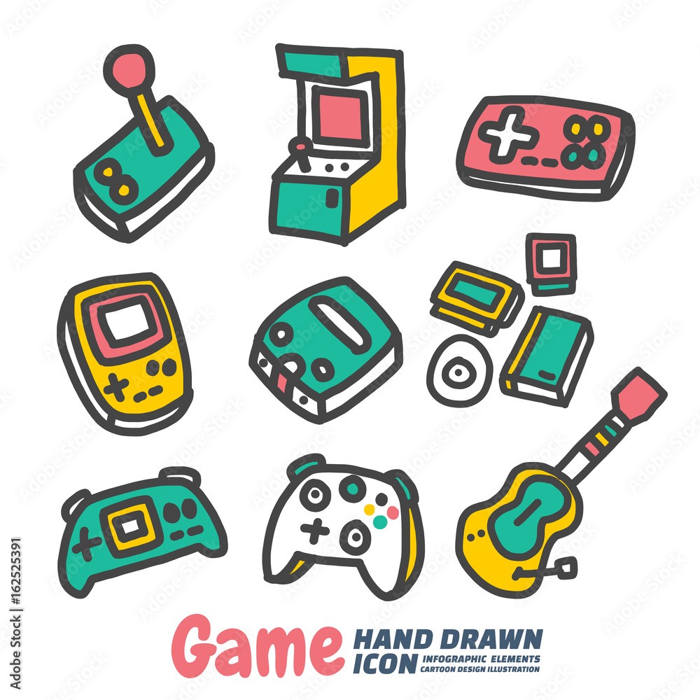 Game Hand Drawn cartoon vector symbols and icon set, Design Elements ...
