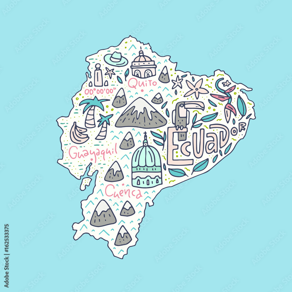 Cartoon Map of Ecuador Stock Vector | Adobe Stock