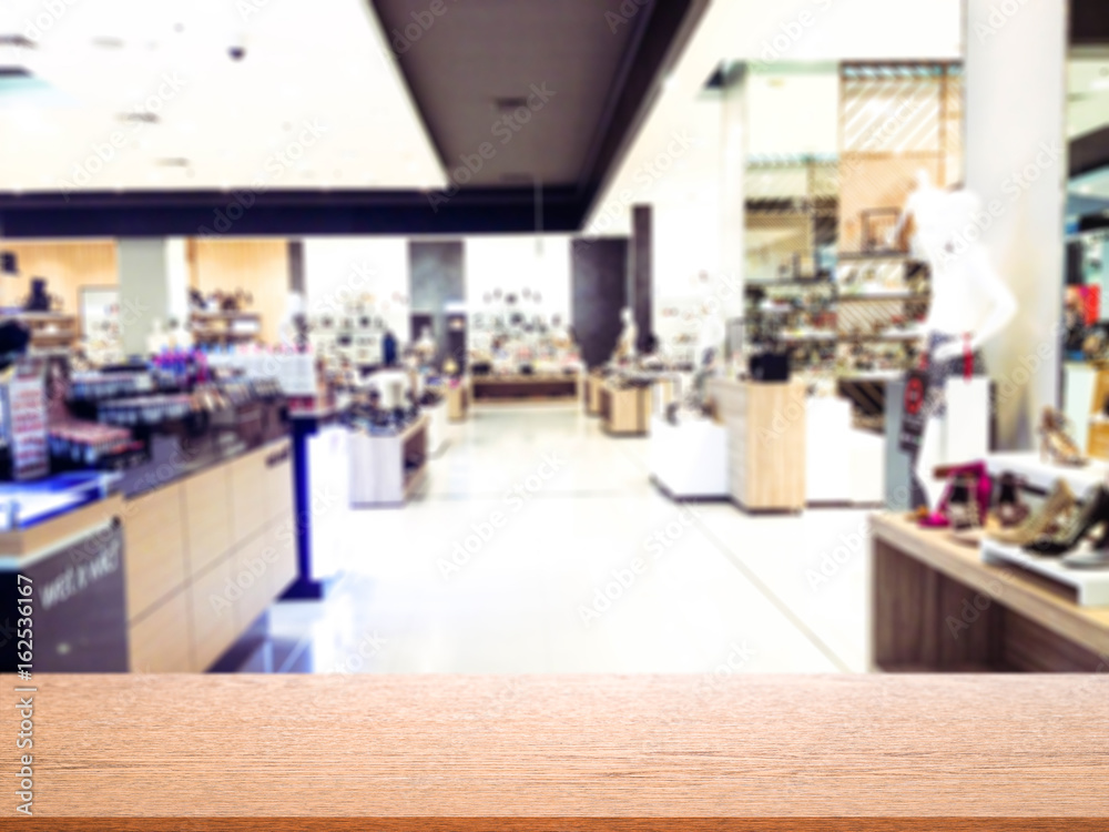 Empty wooden table space platform and abstract blur and defocused ...