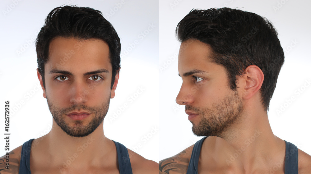 Portrait d' un bel homme de profil et de face . Création de personnage ...