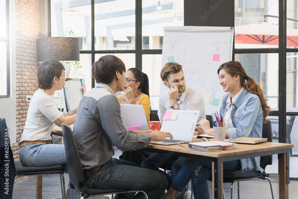 Multiethnic asian group of happy business people working together ...