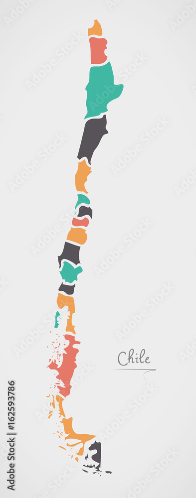 Chile Map with states and modern round shapes Stock Vector | Adobe Stock