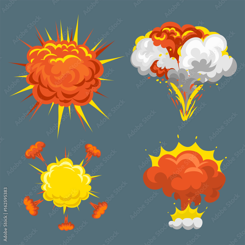 Cartoon explosion boom effect animation game sprite sheet explode burst blast fire comic flame ...
