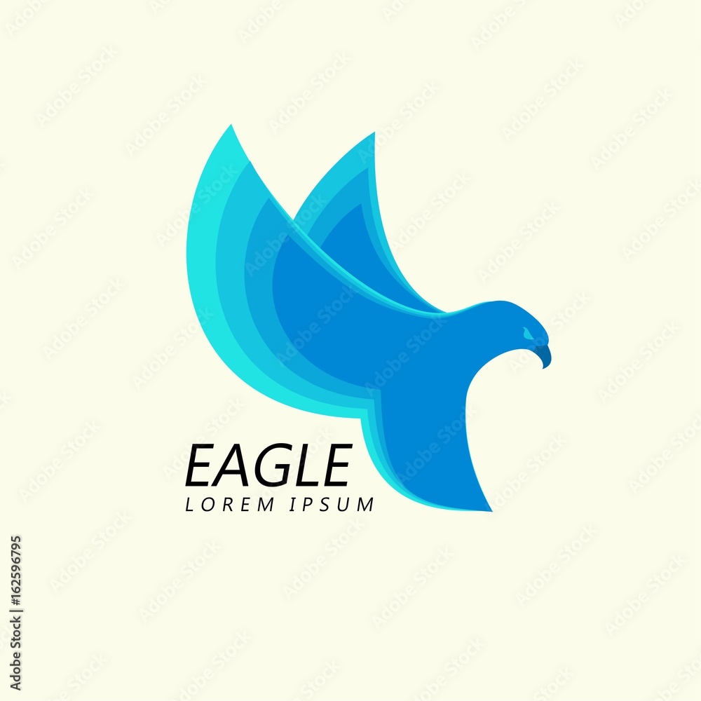Blue Eagle attacking flight, trendy minimalistic template design for ...