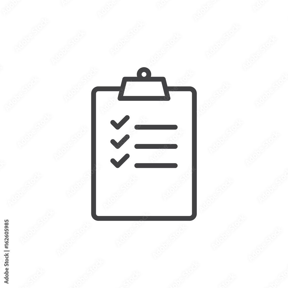 Clipboard with checklist line icon, outline vector sign, linear style ...