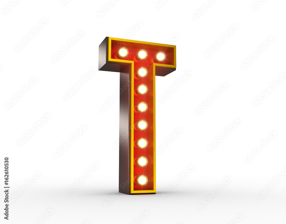 Retro Letter T with glowing lights for display Stock Illustration ...