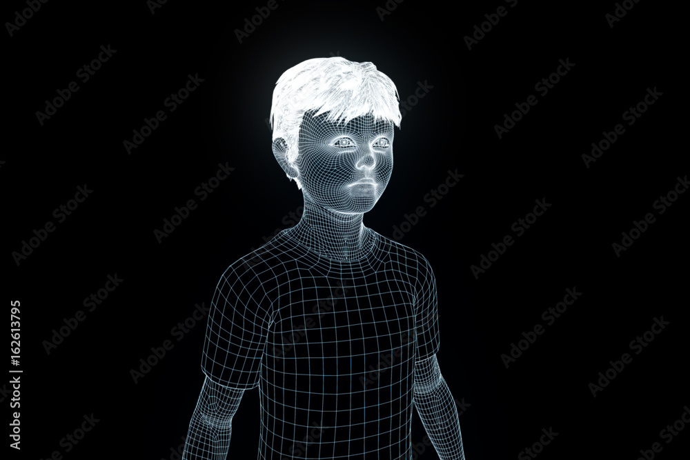 Child Human Wireframe Hologram in Motion. Nice 3D Rendering Stock ...