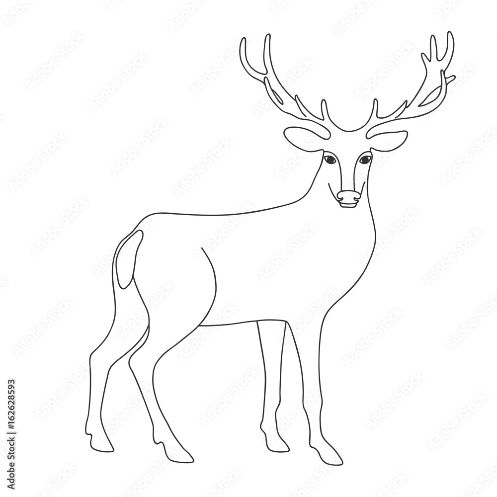 Isolated black outline monochrome deer on white background. Curve lines ...