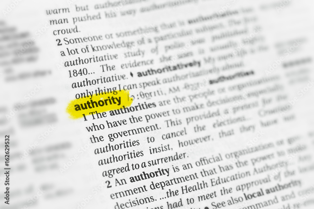 Highlighted English word "authority" and its definition at the ...
